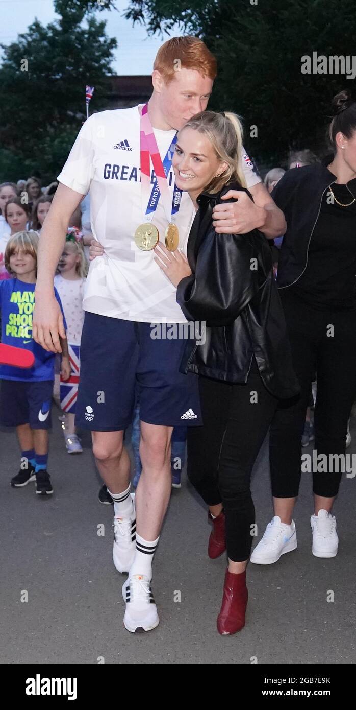 British swimmer Tom Dean at a welcome home party at his family home in ...