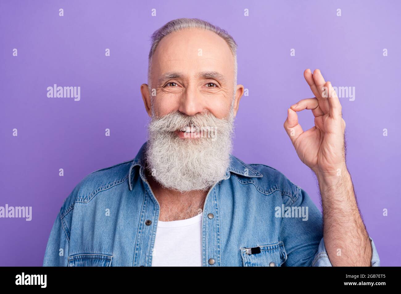 Photo of aged man happy positive smile show okay cool perfect alright ...