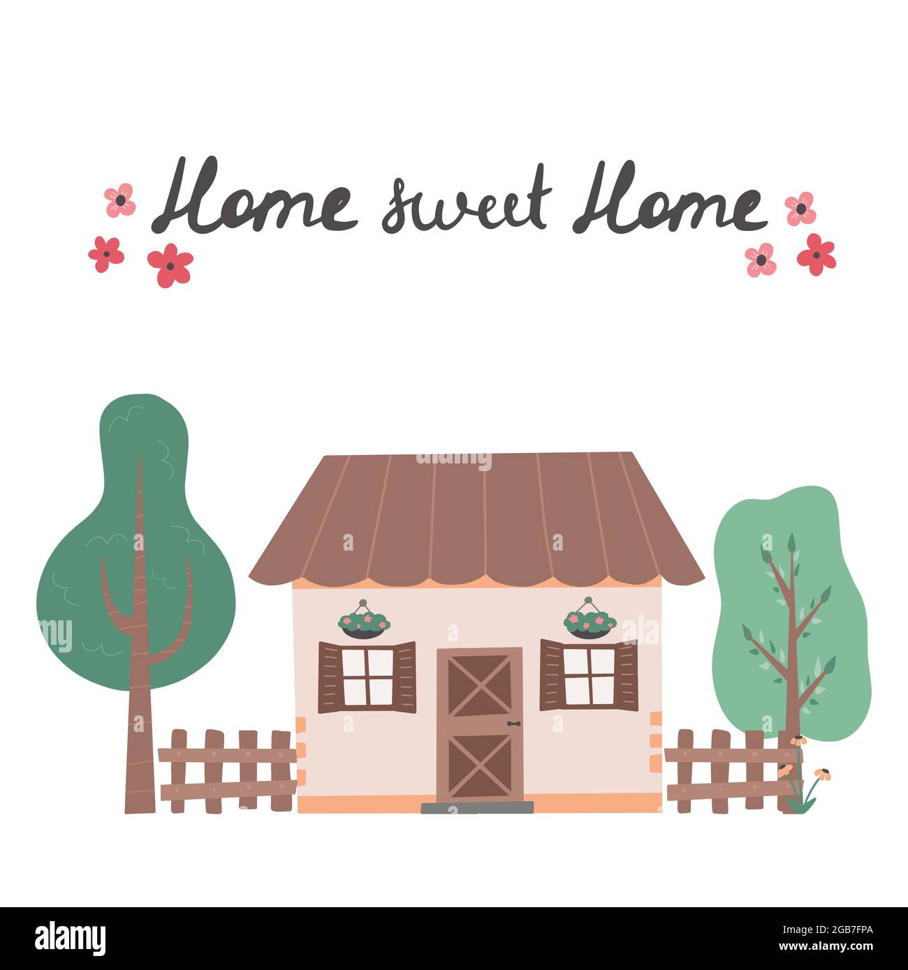 Sweet home lettering with cute house Hand drawn trendy vector ...