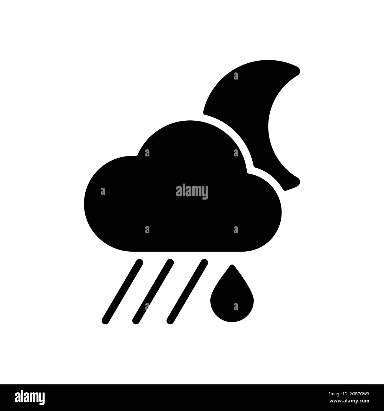 Raincloud with raindrop moon glyph icon. Meteorology sign. Graph symbol ...