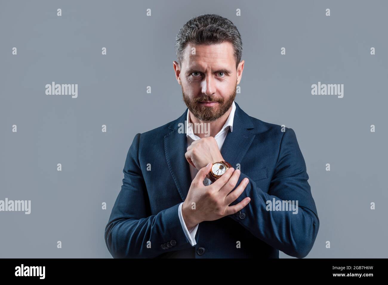 time management. ceo man in suit checking time. confident businessman ...