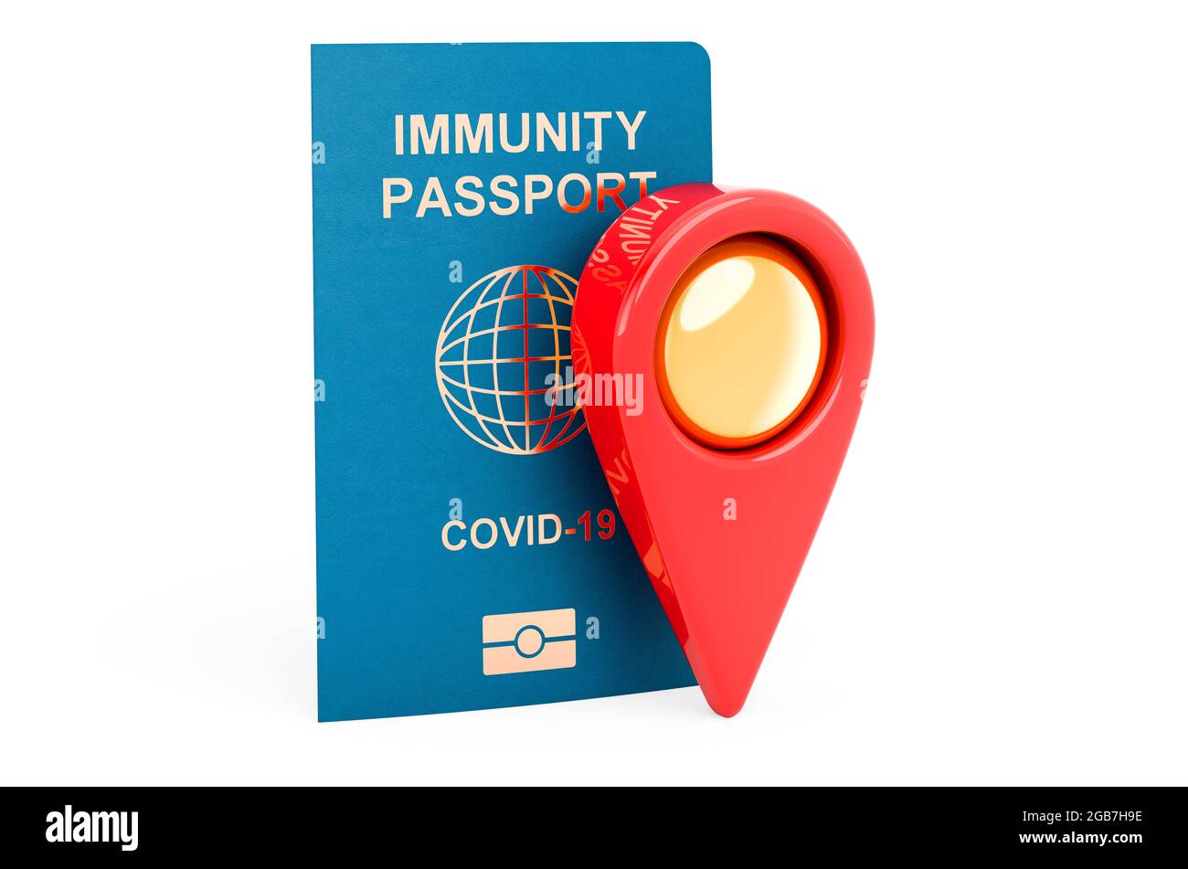 Immunity passport with map pointer. 3D rendering isolated on white ...