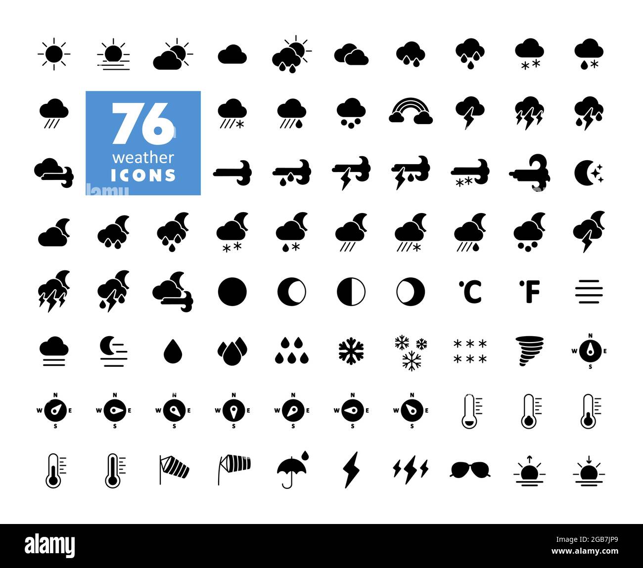Vector weather forecast glyph icon set. Meteorology sign. Graph symbol ...