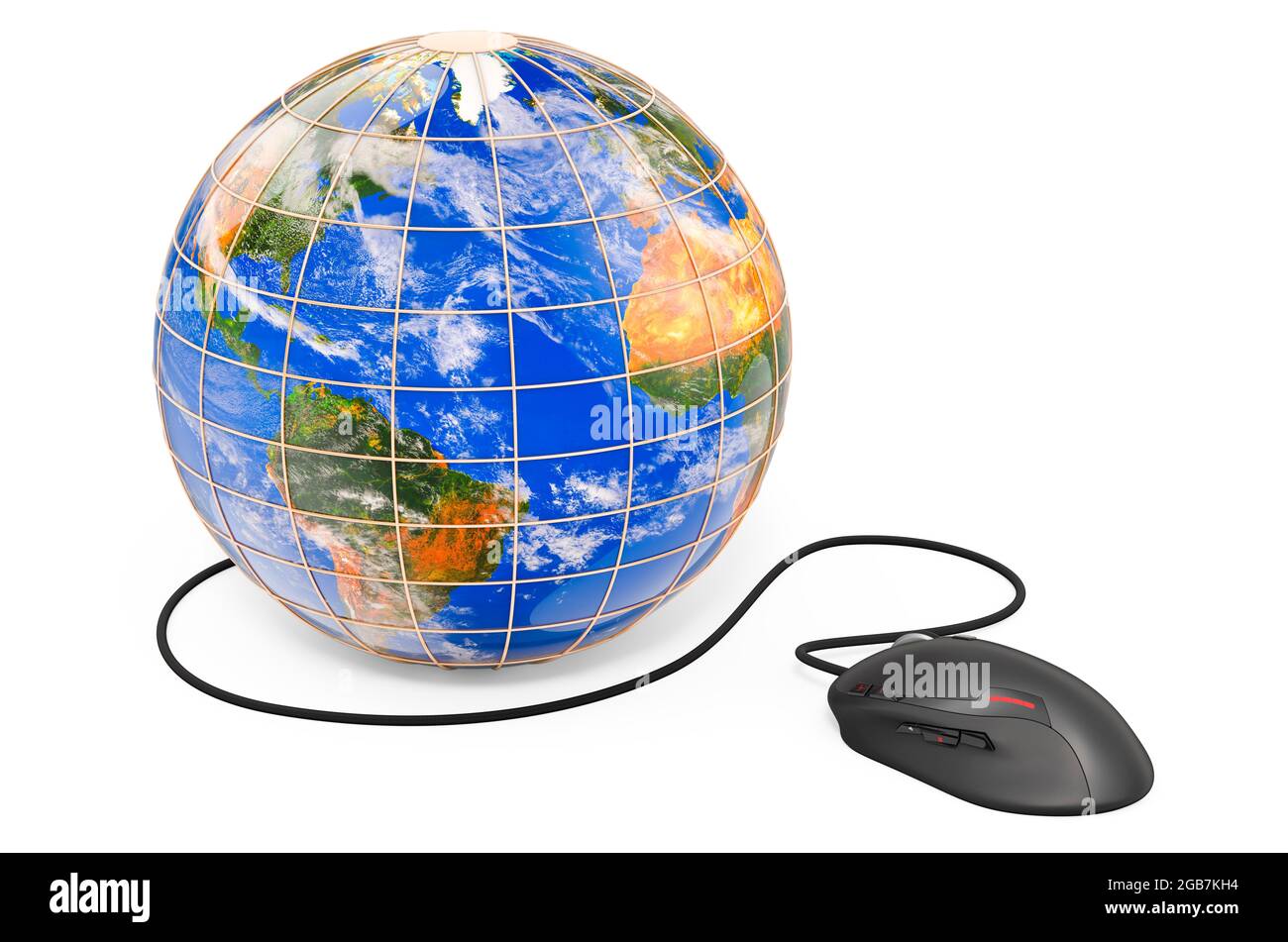 Computer mouse with Earth Globe Global Internet concept, 3D rendering ...