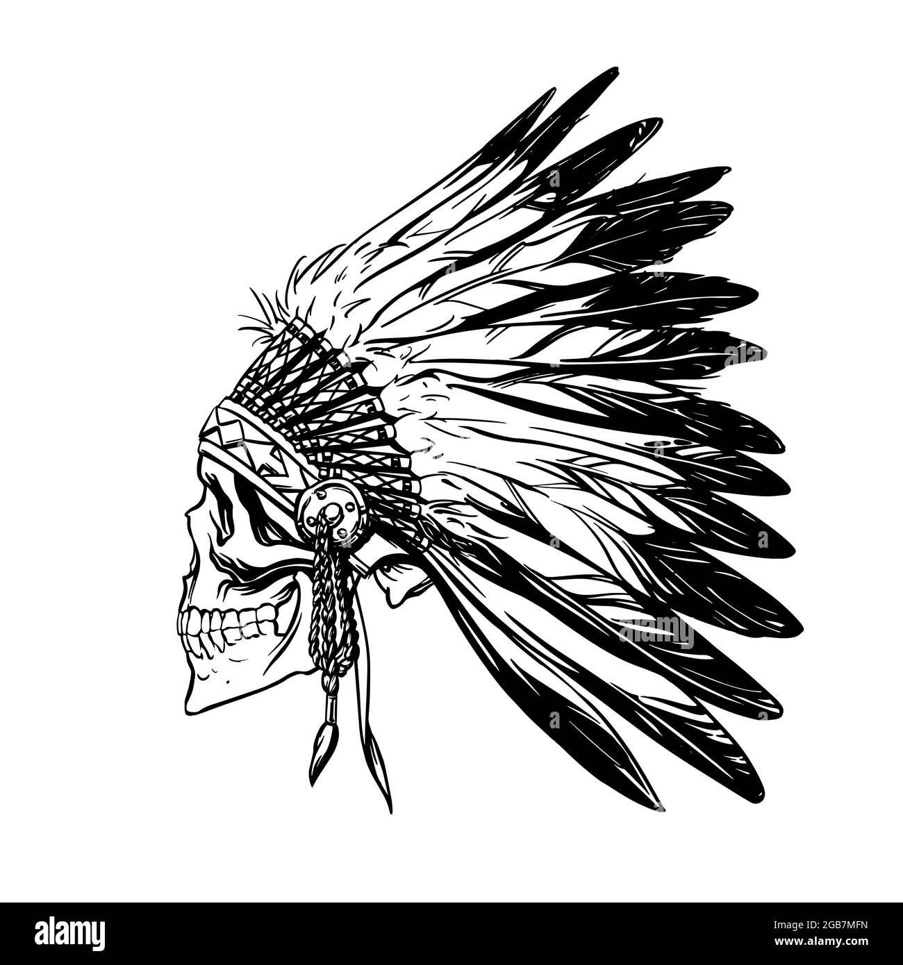 Native American Headdress And Skull Drawing