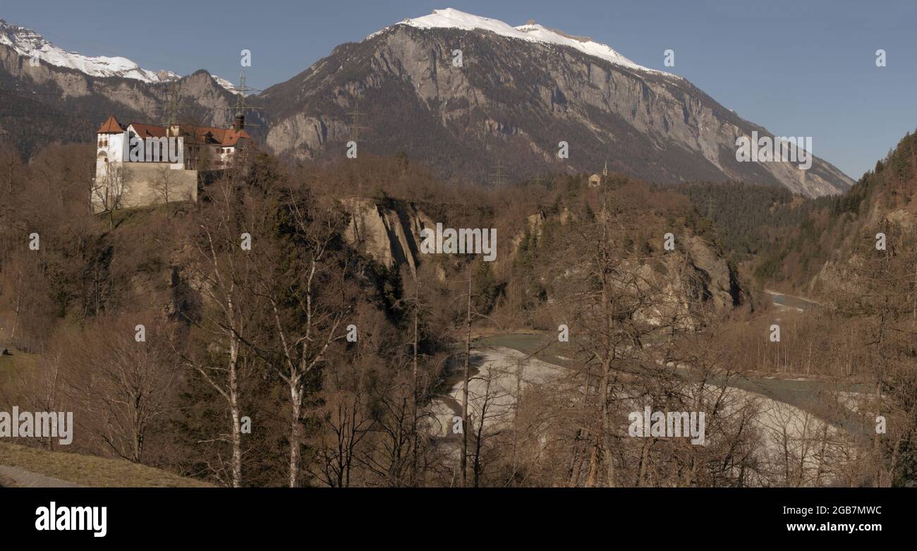 Castle Rhäzüns on the Grisonian Alpine Rhine river in Switzerland Stock ...
