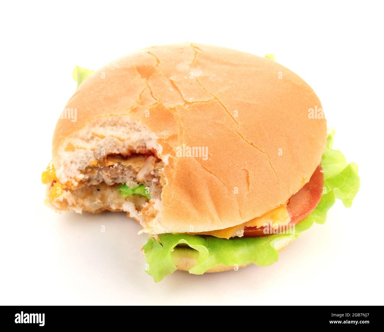 Bitten cheeseburger isolated on white Stock Photo - Alamy