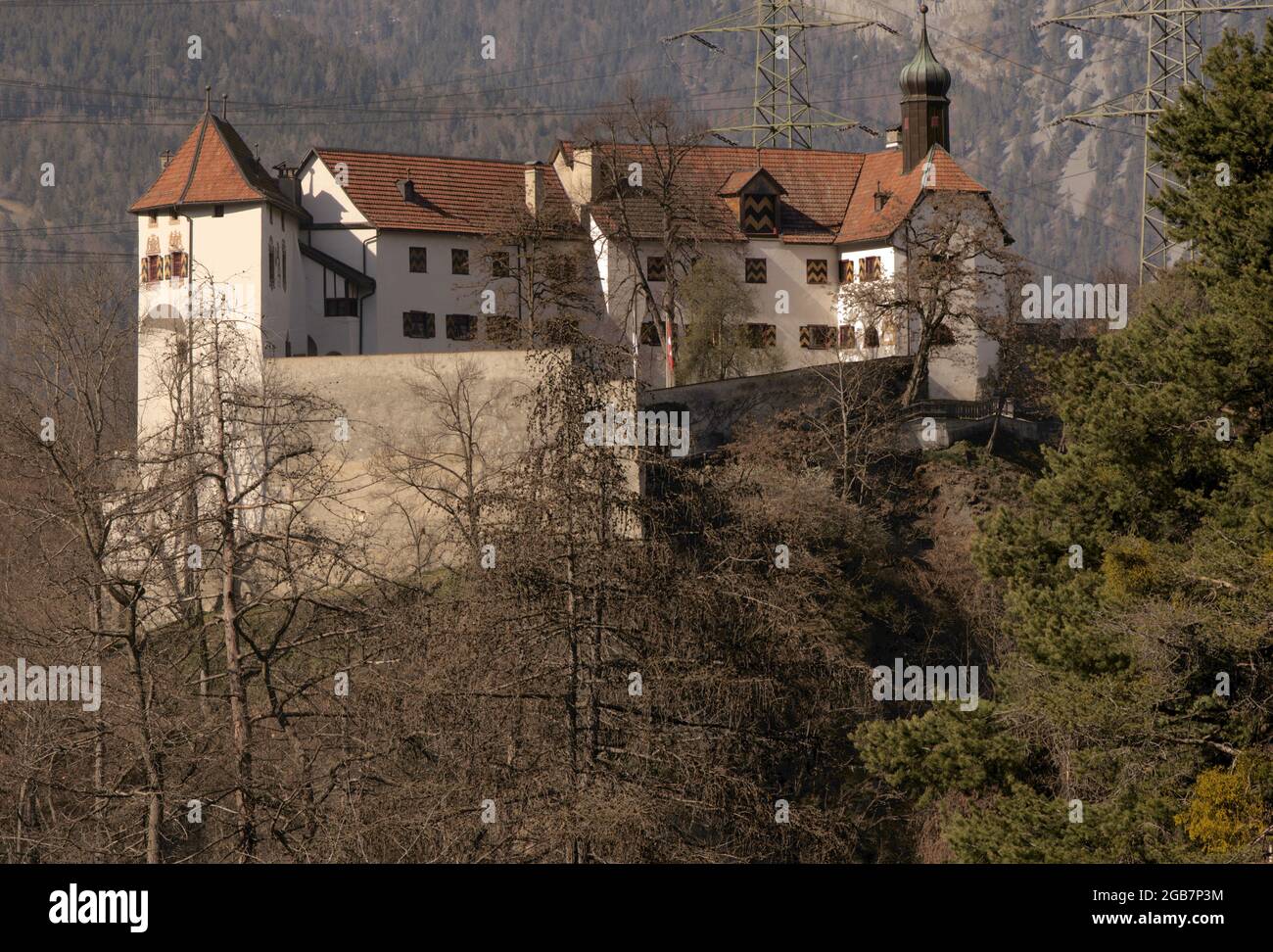 Castle Rhäzüns on the Grisonian Alpine Rhine river in Switzerland Stock ...