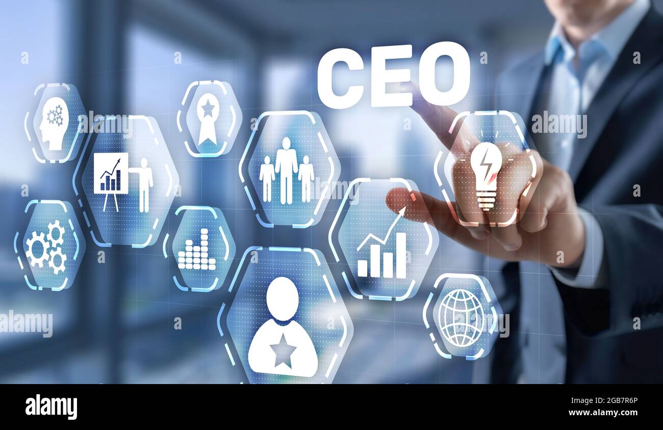 Chief Executive Officer CEO concept. Businessman hand touching CEO on ...