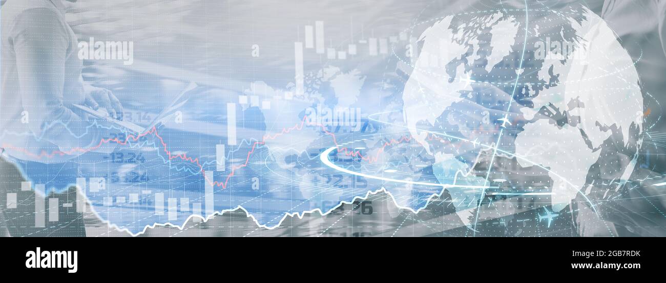 Global stock market trading. Background with 3D model of the globe ...