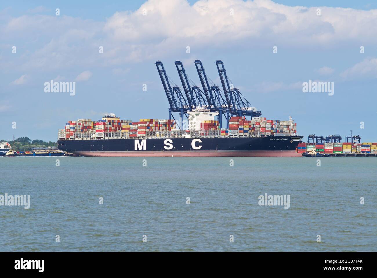 Container ship MSC Ravenna leaving the Port of Felixstowe, Suffolk, UK ...