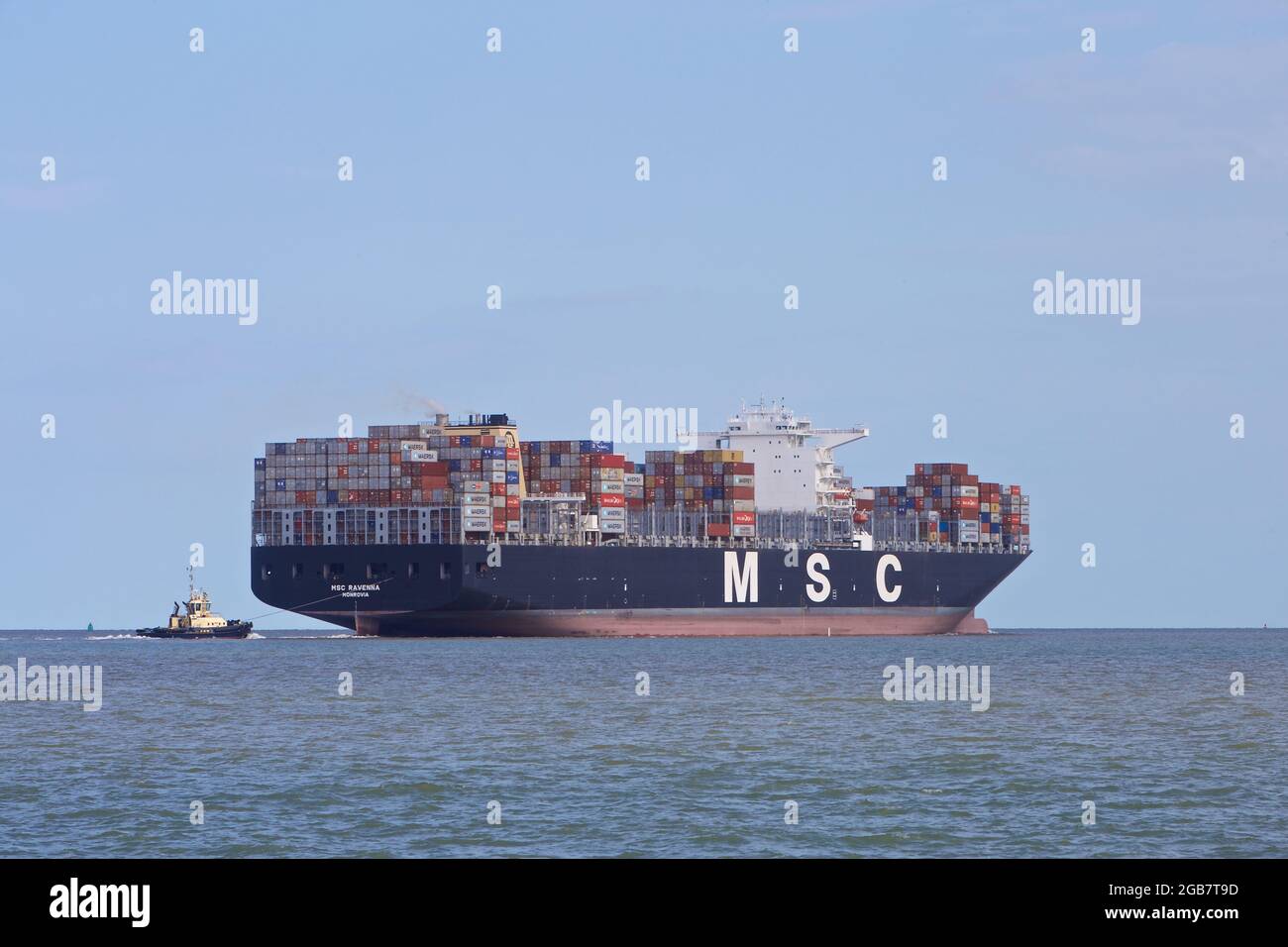 Container ship MSC Ravenna leaving the Port of Felixstowe, Suffolk, UK ...