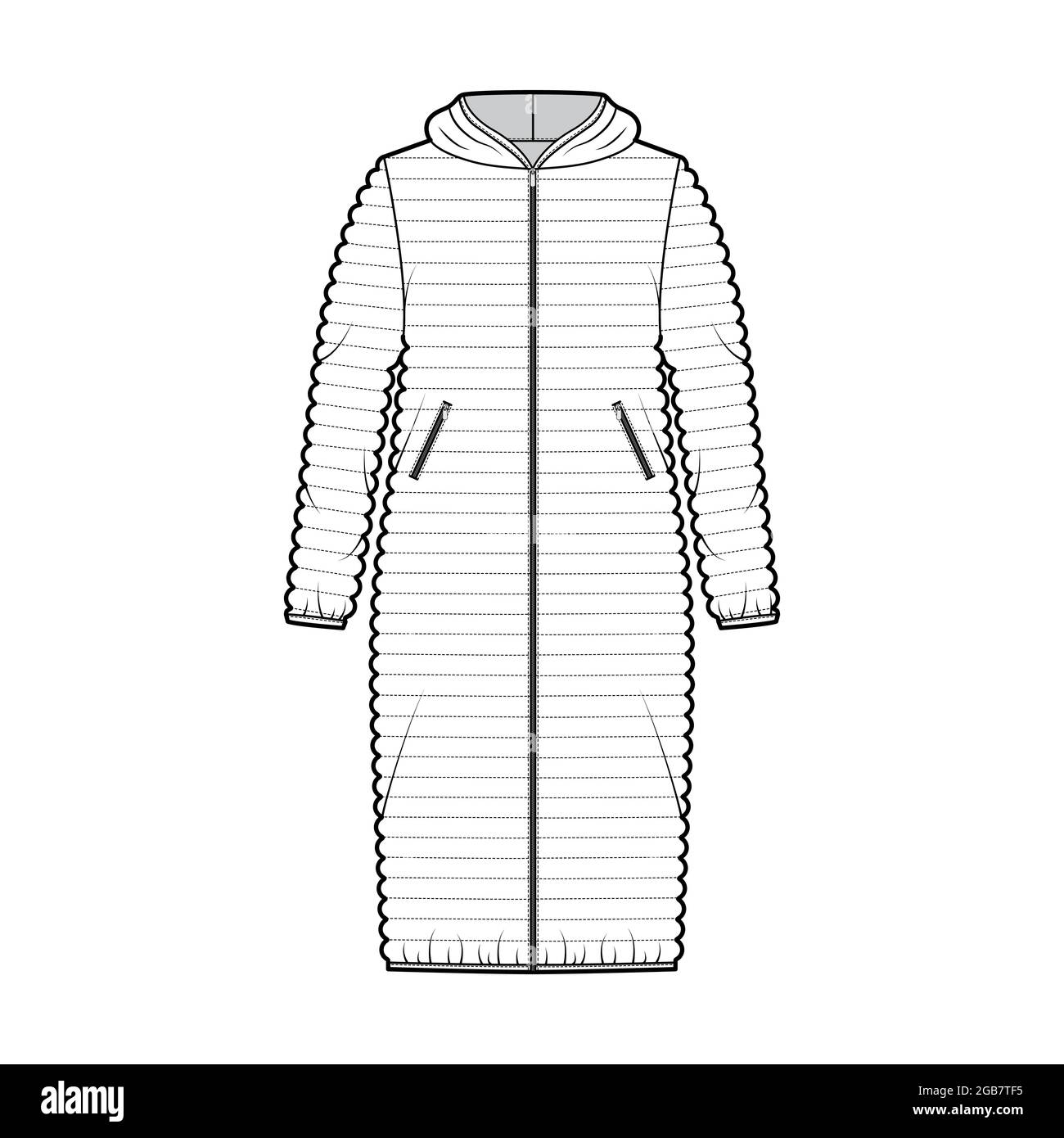 Hooded Jacket Down Puffer Coat Technical Fashion Illustration With Long