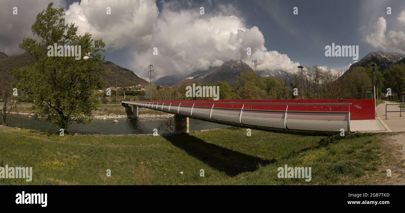 Ponte Rosso ("red bridge"), a footbridge over the Ticino river in the ...