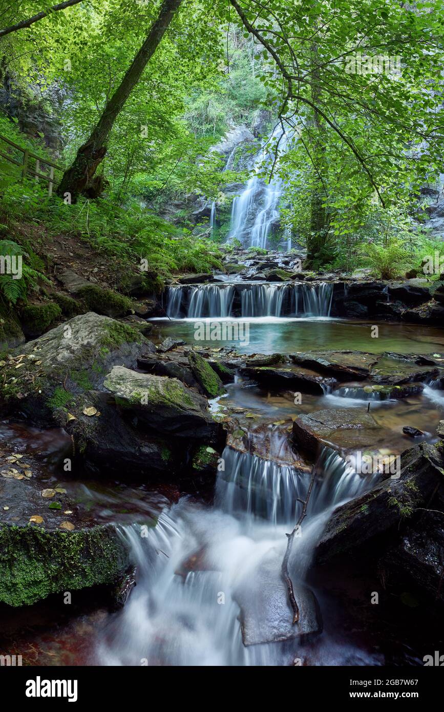 Large waterfall formed in the area of Galicia known as Las Hortas ...