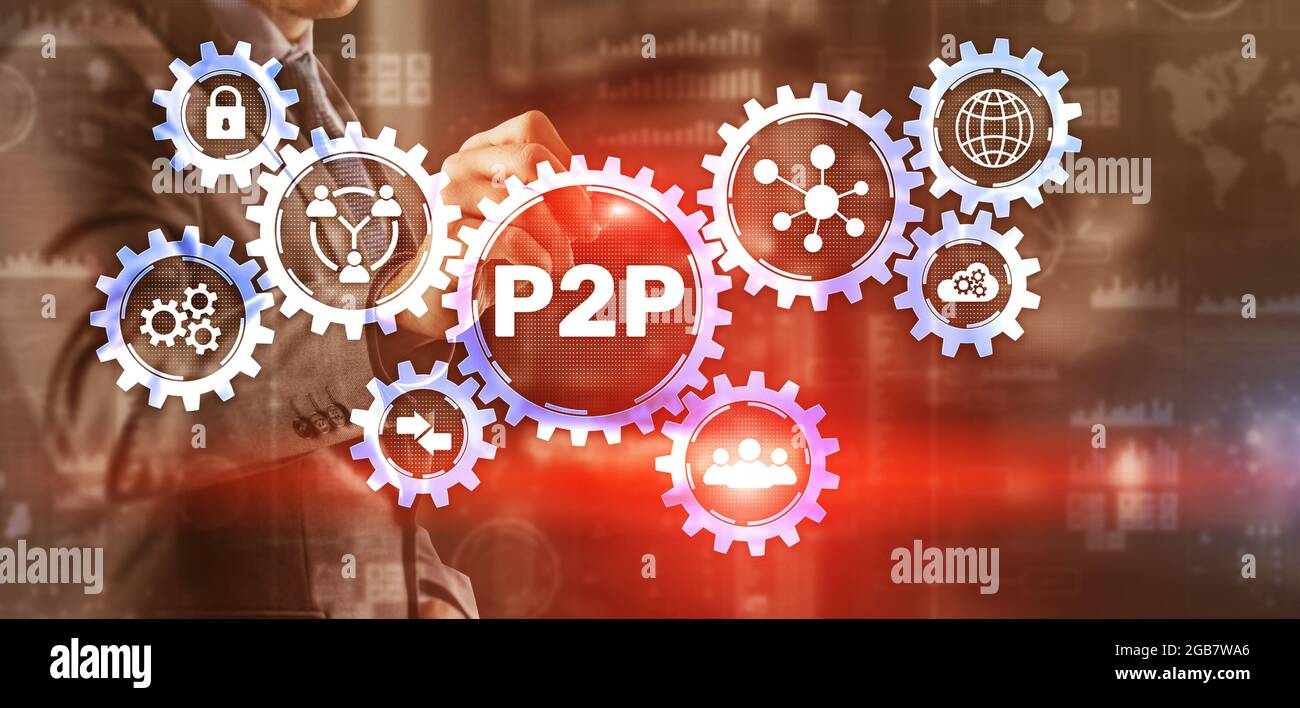 Peer to peer P2P. Magnifying. Financial data business currency concept ...