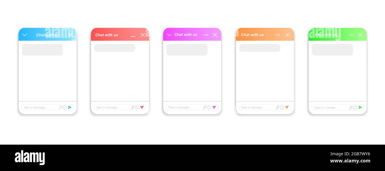 Chatbot window design collection. Life chat templates set. Customer ...