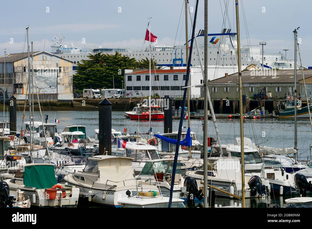 Sailing ships at quay, Cherbourg sailing harbor, Manche department ...