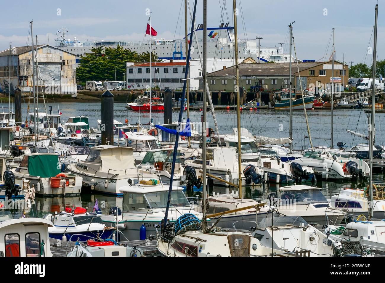 Sailing ships at quay, Cherbourg sailing harbor, Manche department ...
