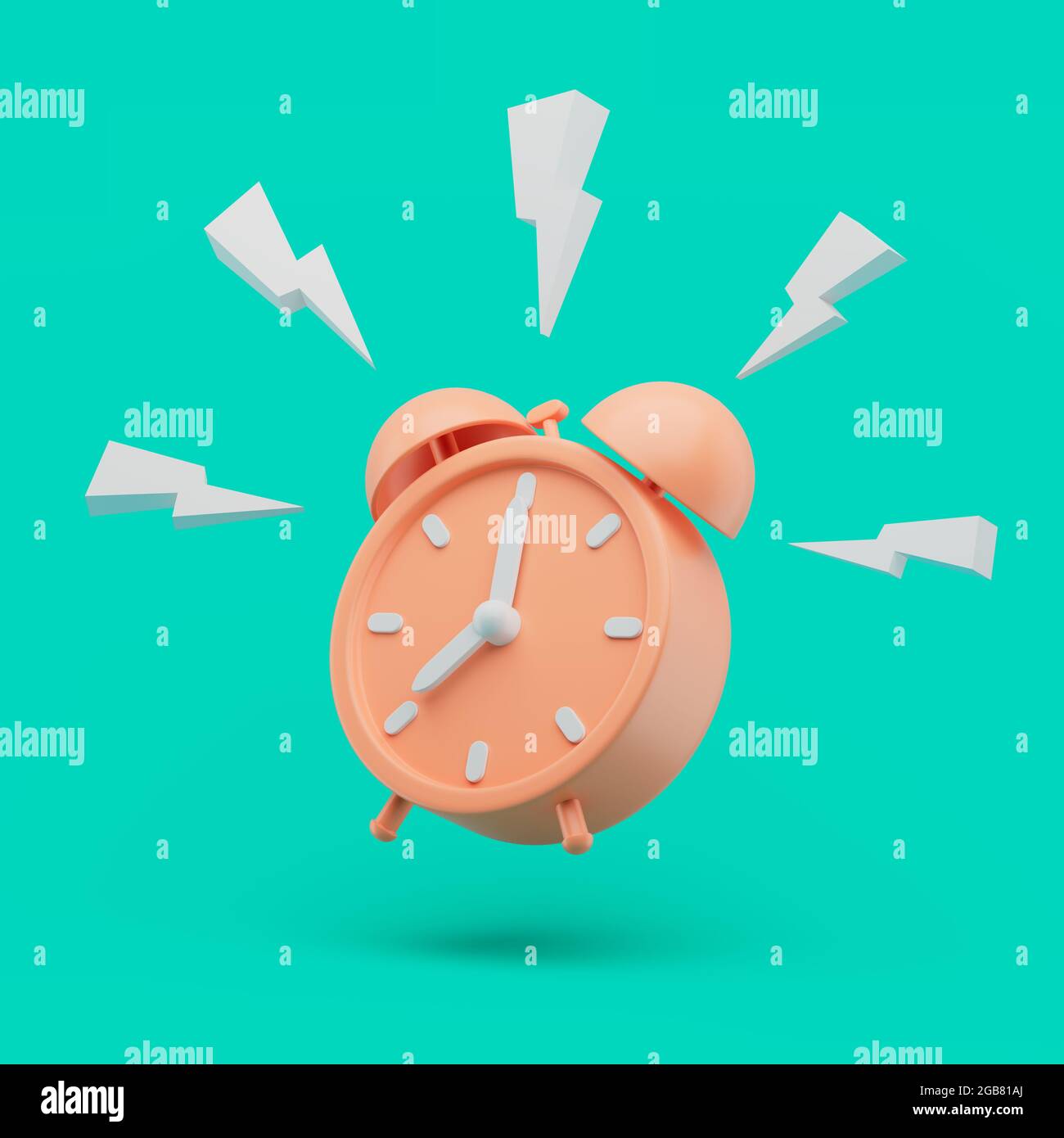Alarm clock icon in action. Simple 3d render illustration on vibrant ...