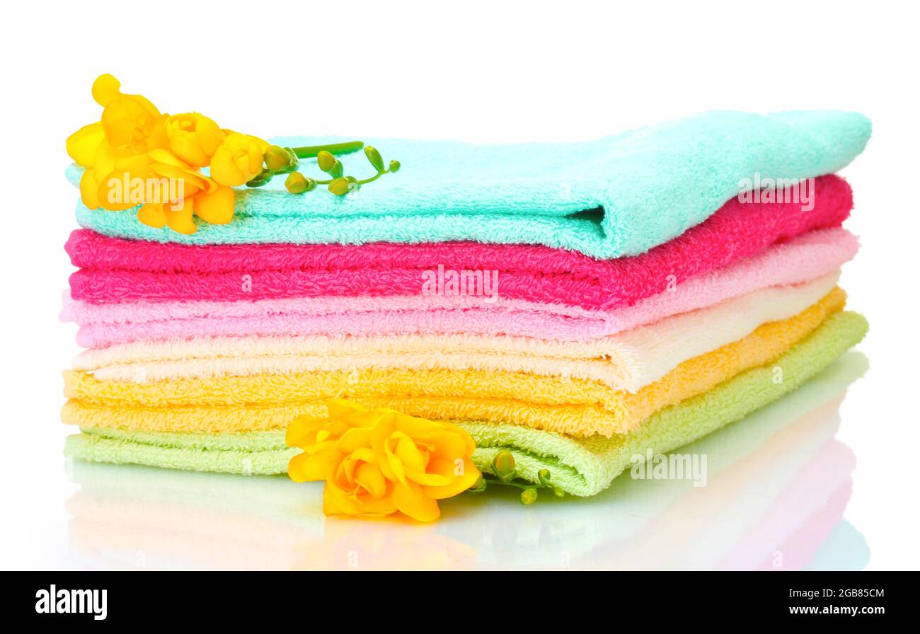 colorful towels and flowers isolated on white Stock Photo - Alamy