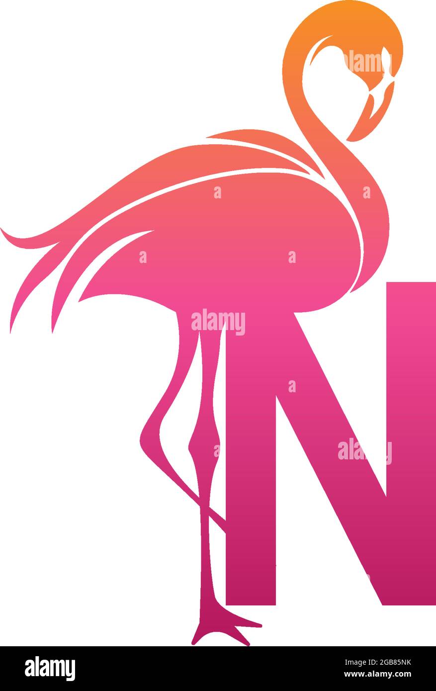 Flamingo bird icon with letter N Logo design vector template Stock ...