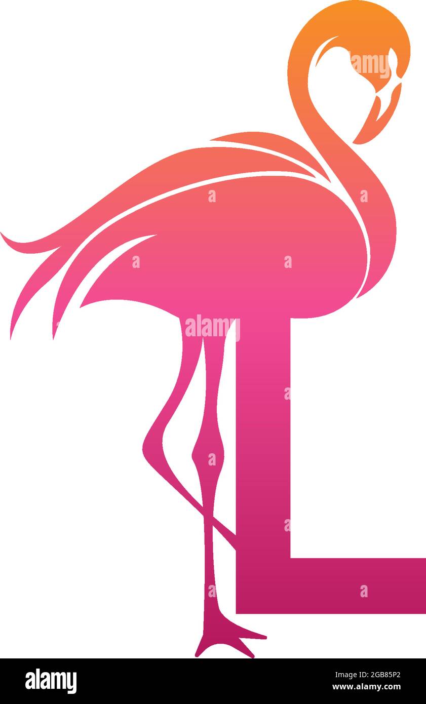Flamingo bird icon with letter L Logo design vector template Stock ...