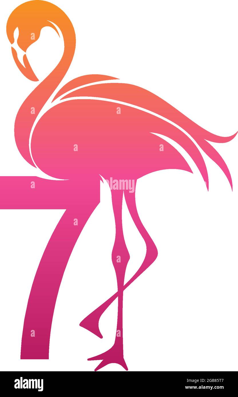 Flamingo bird icon with Number 7 Logo design vector template Stock ...