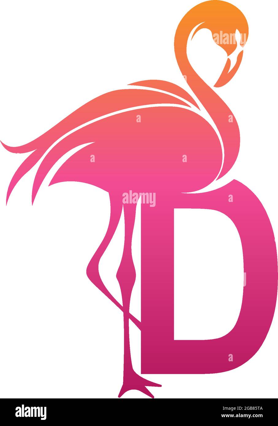 Flamingo bird icon with letter D Logo design vector template Stock ...