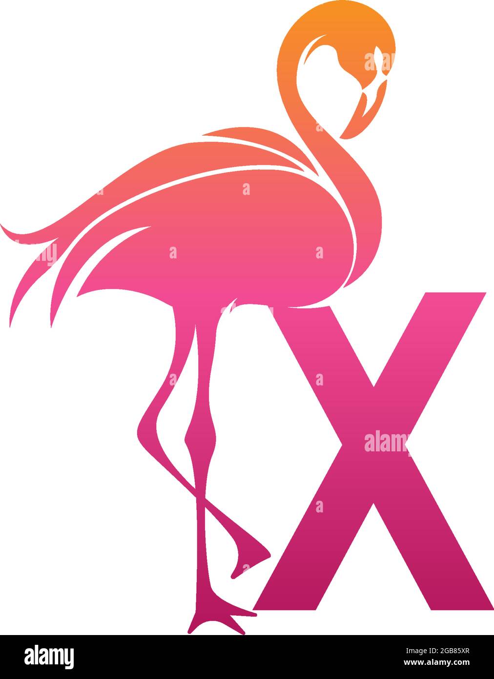Flamingo bird icon with letter X Logo design vector template Stock ...