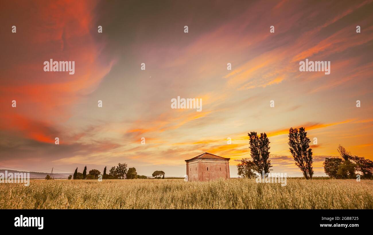 Catalonia, Spain. Spring Sunset Sky Above Spanish Countryside Rural ...