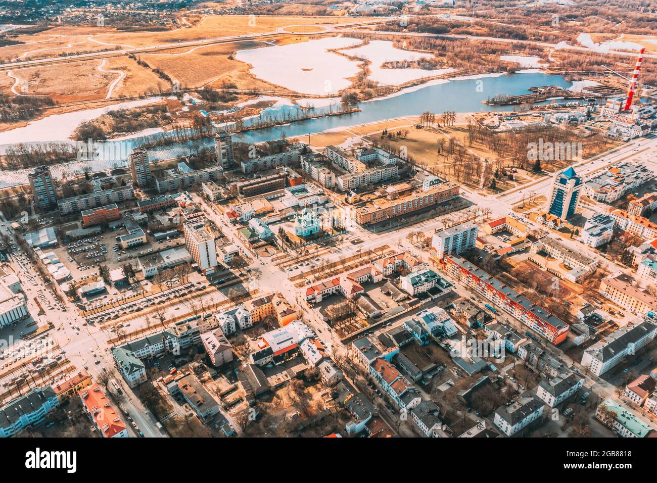 Brest, Belarus. Cityscape Skyline In Spring Sunny Day. Bird's-eye View ...
