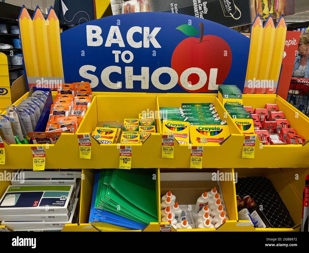 New York, USA. 2nd Aug, 2021. Back to school displays are shown at the ...