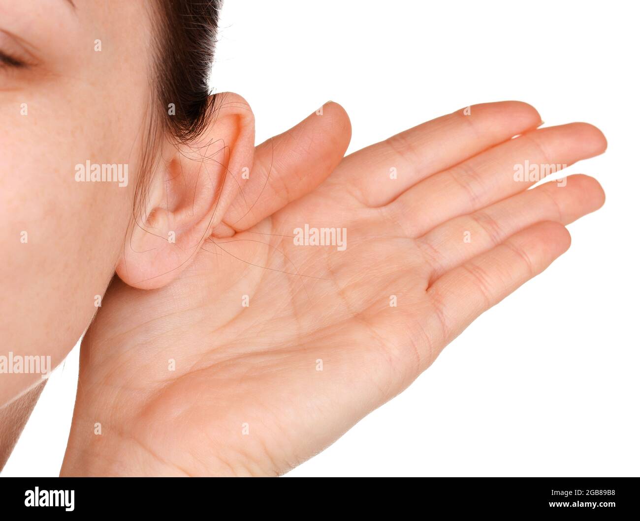 Human ear and hand close-up isolated on white Stock Photo - Alamy