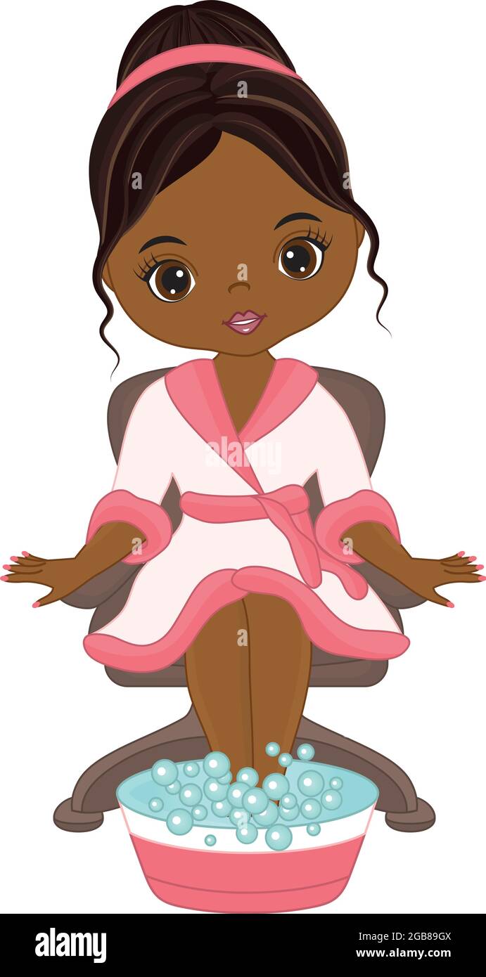 Beautiful Black Girl Doing Pedicure and Manicure. Vector Spa Girl Stock ...