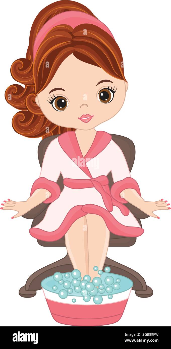 Beautiful Young Girl Doing Pedicure and Manicure. Vector Spa Girl Stock ...