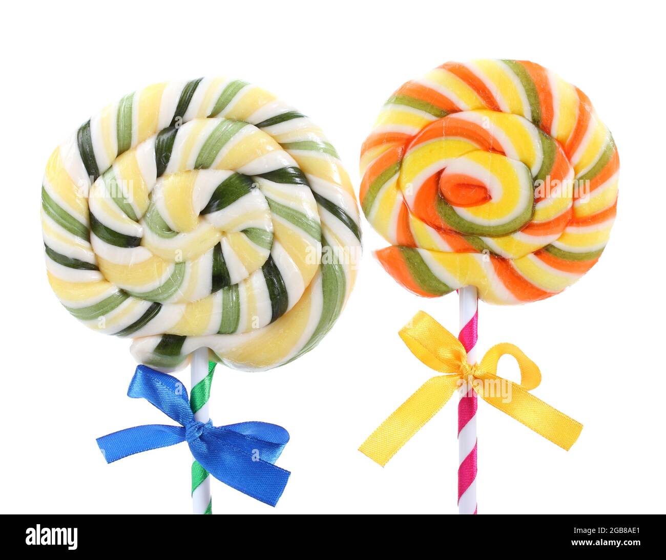 Colorful lollipops with ribbons isolated on white Stock Photo - Alamy