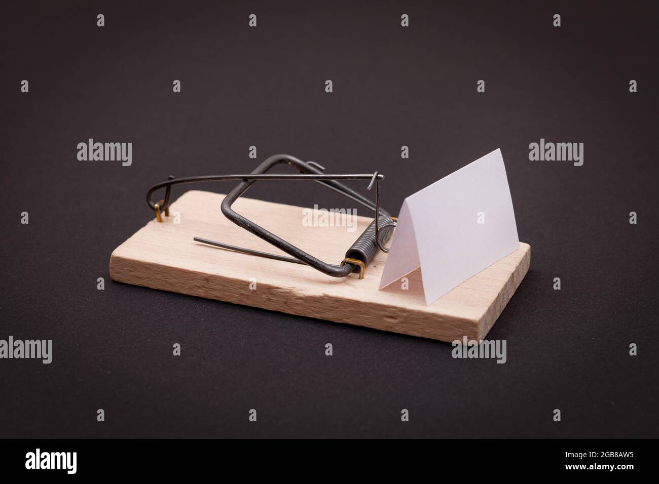 Blank White Sheet of Paper in Wooden Mousetrap - Template. Small Memo ...