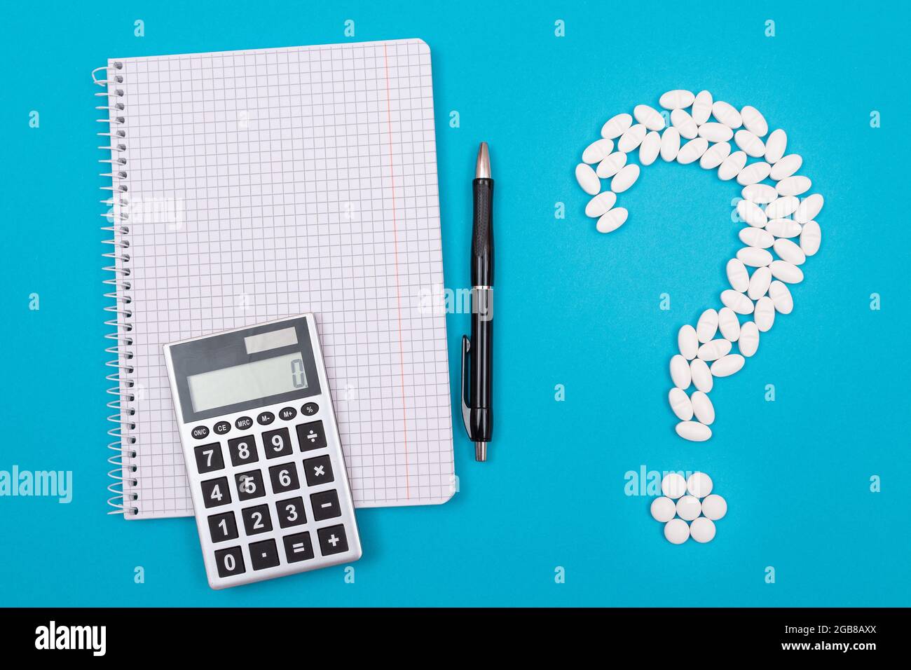 Treatment Costs and Budget. Question Mark Made from White Pills and ...