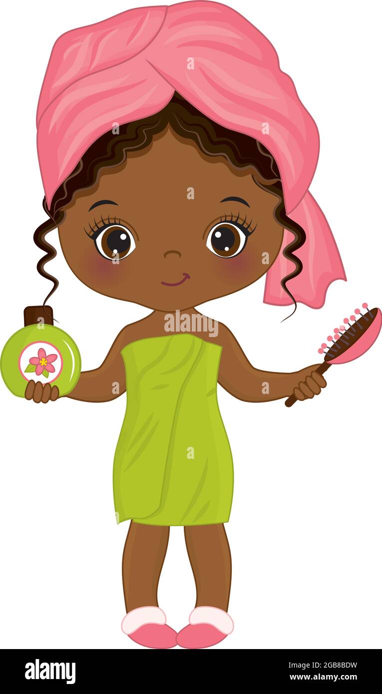Vector Little African American Girl Wrapped in Towel. Vector Little Spa ...