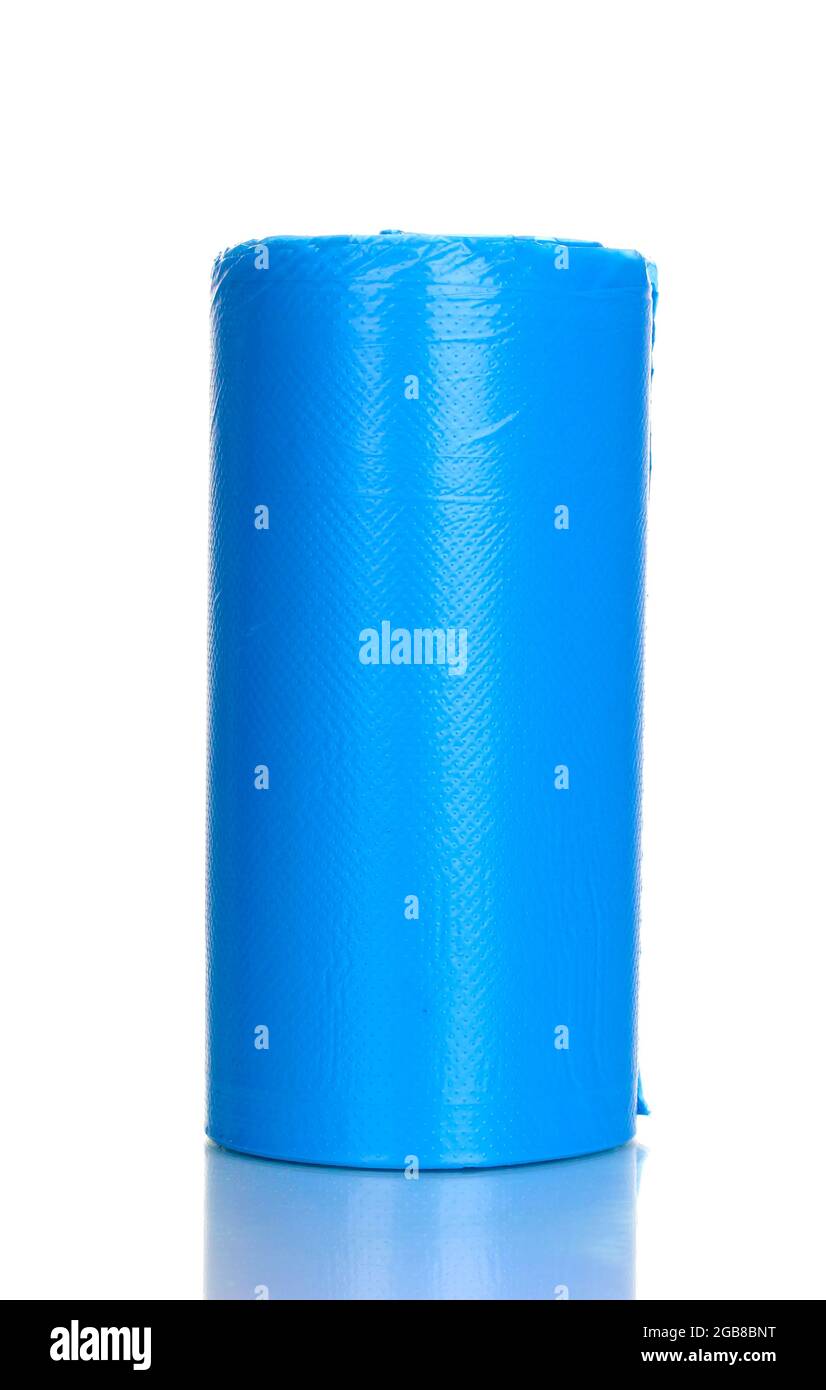 Roll of blue garbage bags isolated on white Stock Photo - Alamy