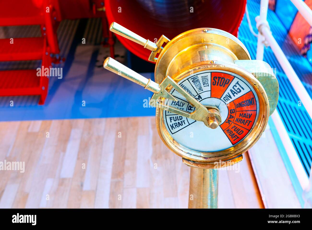 Ship telegraph . Engine Order Telegraph with moving handle . Profession ...