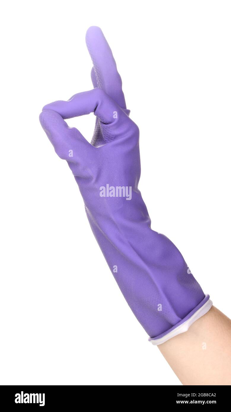 Hand in color cleaning glove isolated on white Stock Photo - Alamy