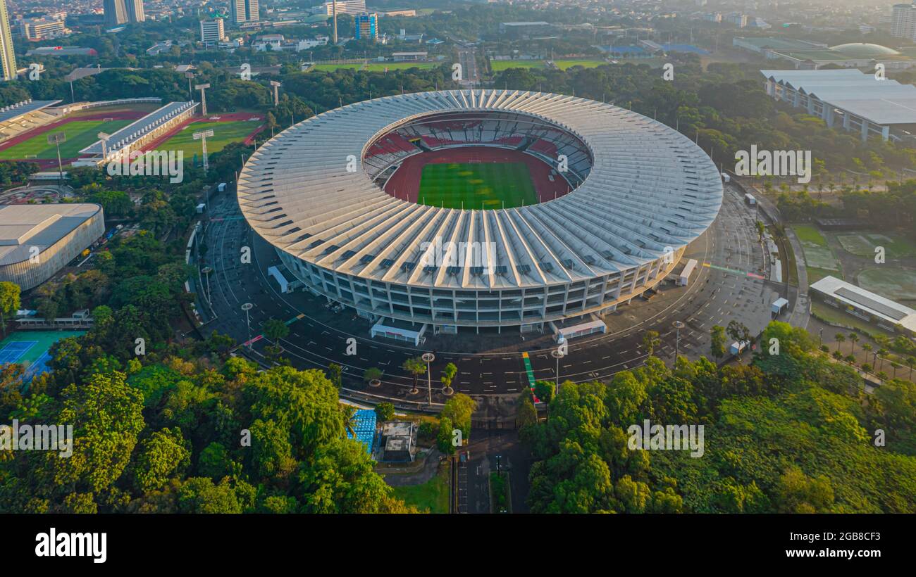 Aerial top down view of the Beautiful scenery of Senayan Stadium. with ...