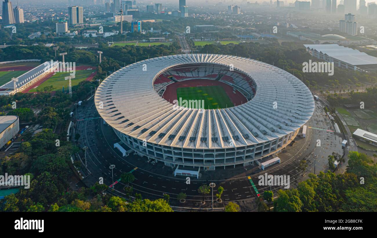 Aerial top down view of the Beautiful scenery of Senayan Stadium. with ...