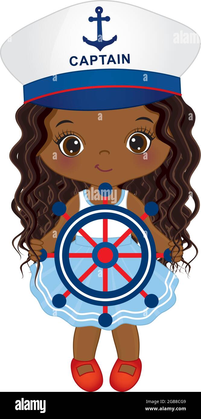 Vector Black Girl Wearing Nautical Dress and Captain's Hat and Holding ...