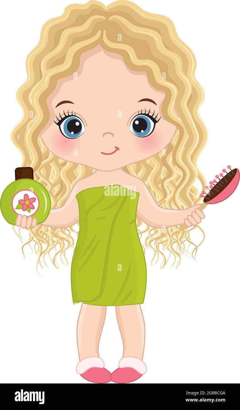 Vector Cute Little Spa Girl Wrapped in Towel. Vector Little Spa Girl ...
