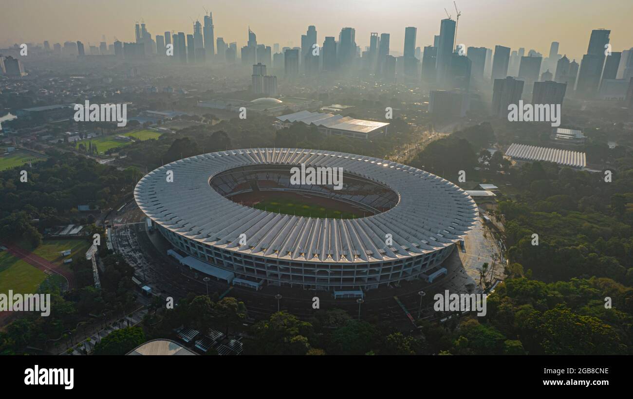 Aerial top down view of the Beautiful scenery of Senayan Stadium. with ...