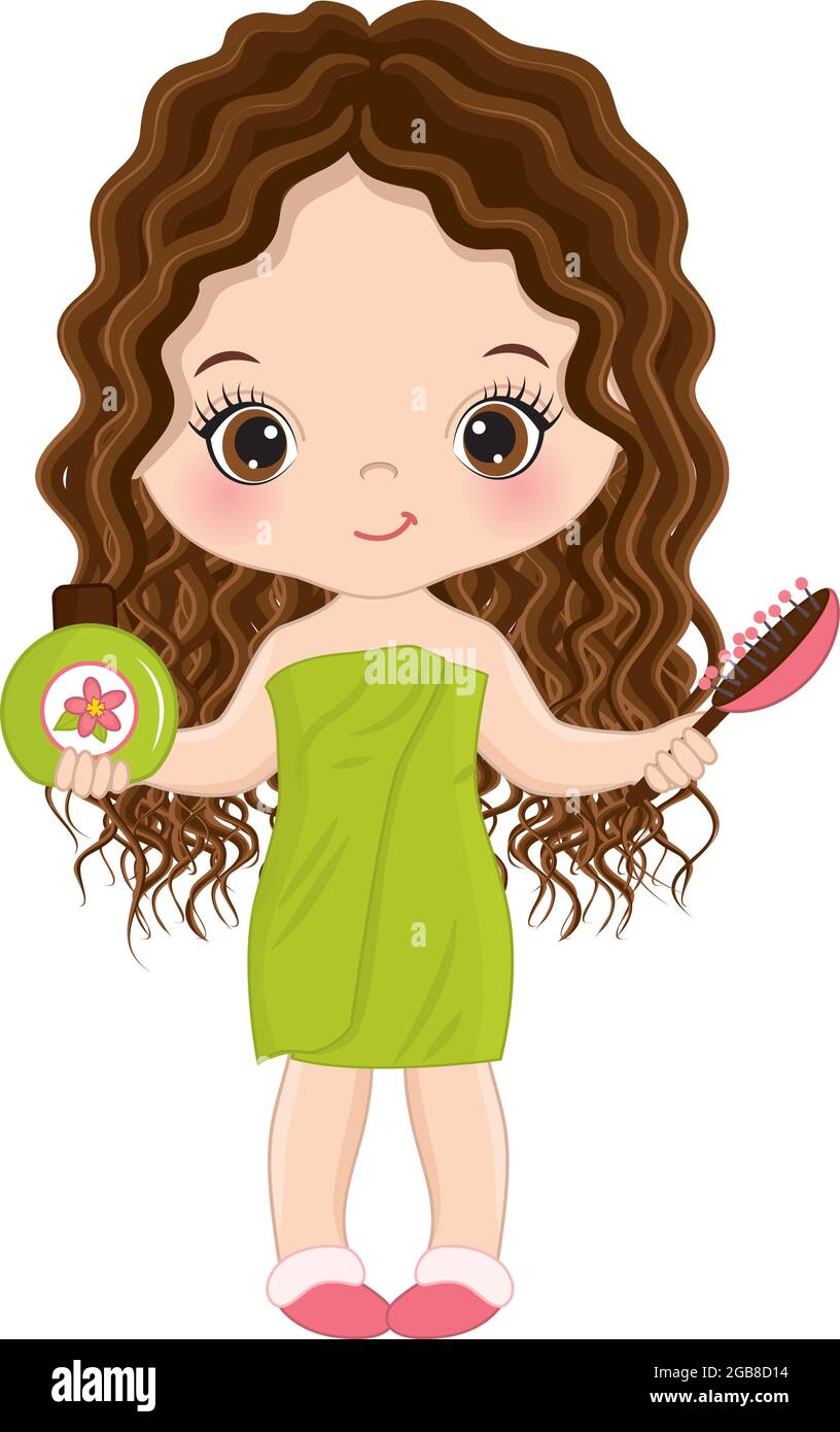 Vector Cute Little Spa Girl Wrapped in Towel. Vector Little Spa Girl ...
