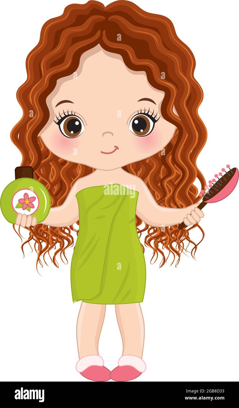 Vector Cute Little Spa Girl Wrapped in Towel. Vector Little Spa Girl ...